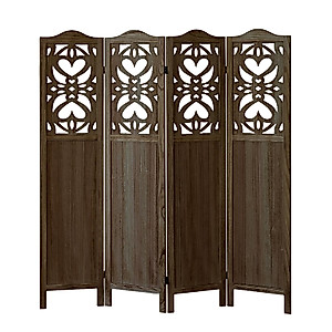 Leesinwing Room Divider, 4 Panel Room Divider, Tung Wood Room Divider Wall, Carved Vault Room Dividers, Rustic Minimalism Room Partition, 5.6Ft Room Dividers and Folding Privacy Screens, Dark Brown