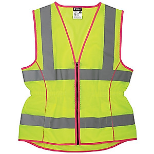 MCR Safety LVCL2MLM Ladies Sized Class 2 Lightweight Safety Vest, Silver Reflective Stripe, Zipper Front, Lime, Medium