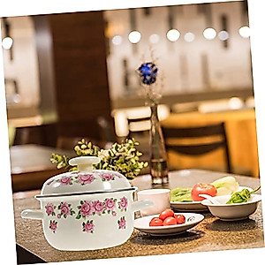 DOITOOL 1pc Amphora Enamel Pot Casserole Dish with Lid Korean Grill Pan Stovetop Grill Pan Candle Melting Pot Ramen Pot Ceramic Stew Pot Soup Stew Pot Home Soup Pot Kitchen Supplies Food