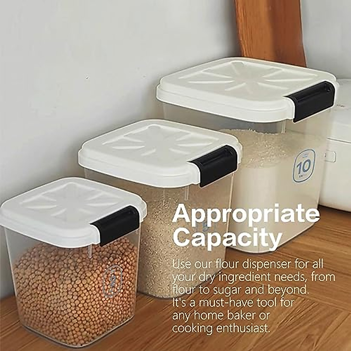 LivLab 10LBS Flour Container - Rice Dispenser 10LBS/5KG/5Qt Food Cereal Container Bins with Measuring Cup for Household Pantry Organization (10 LBS)