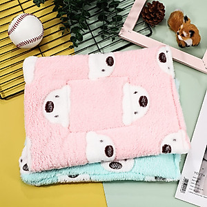 Jetec 2 Pieces Guinea Pig Bed Rabbit Bed Small Animal Hamster Warm Mats Winter Warm for Bunny Hamster Squirrel Hedgehog Chinchilla Small Animal Accessories(Green, Pink,Bear Pattern)