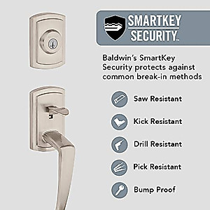 Baldwin Nautica, Front Entry Handleset with Interior Lever, Featuring SmartKey Deadbolt Re-Key Technology and Microban Protection, in Satin Nickel