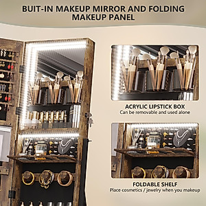 jajov 47.2" LED Jewelry Cabinet Armoire, Standing Full-Length Mirror With Jewelry Storage, Jewelry Organizer Armoire, Lockable Jewelry Mirror Cabinet (Rustic Brown)