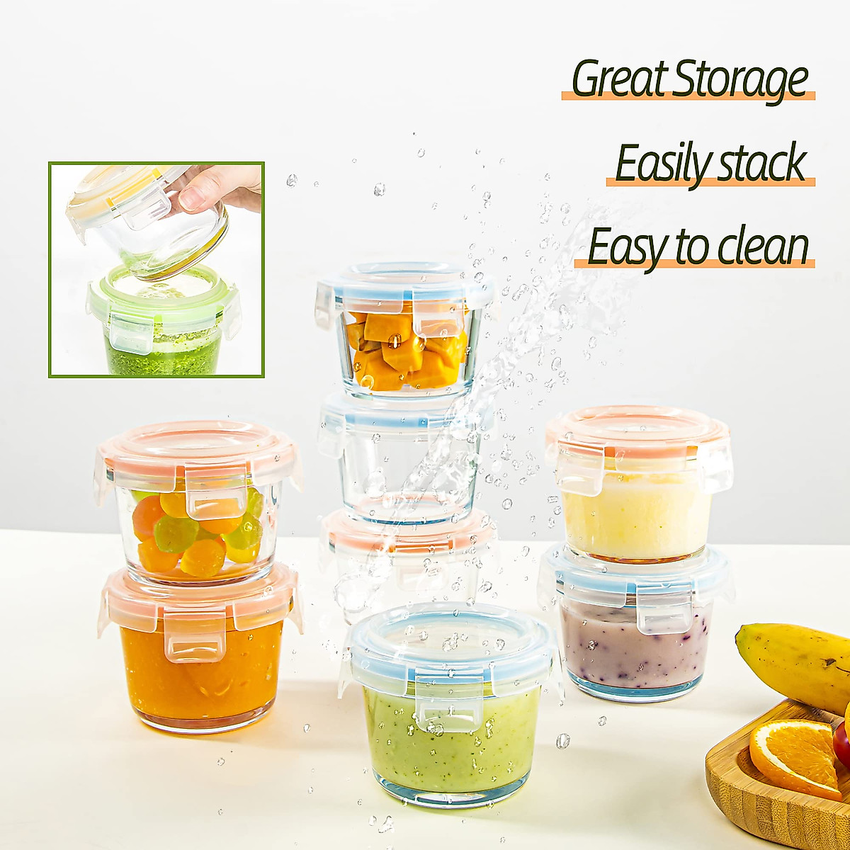 CZUMJJ 4 oz Circular Glass Food Storage Containers Set of 24, Small Containers with Locking Lids, Airtight Glass Food Jars for Food Portion, Snacks | Freezer, Microwave & Dishwasher Safe