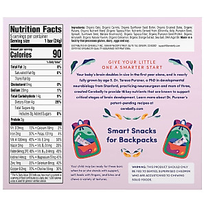 Cerebelly Toddler Snack Bars – Organic Carrot Date Smart Bars (Pack of 5), Healthy & Organic Whole Grain Bars with Veggies & Fruit, 16 Brain-supporting Nutrients from Superfoods, Nut Free, No Added Sugar, Made with Gluten Free Ingredients