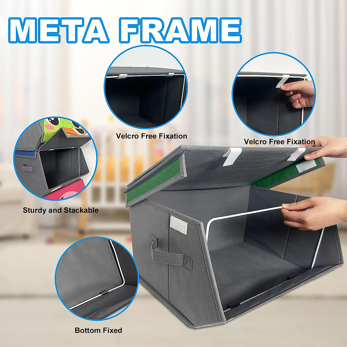 VERONLY 3 Pack Stackable Storage Bins for Boys and Girls, Kids Storage Drawers Boxes with Lids, Foldable Closet Organizers with Velcro for Bedroom, Playroom, Kindergarten, Nursery(Pink, Green, Blue)