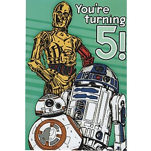 You're turning 5! 5th Birthday Star Wars R2-D2, C-3PO and Bb-8 Birthday Card