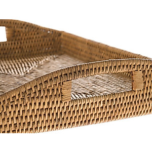 KOUBOO 1020042 La Jolla Rattan Rectangular Serving Tray, 18" x 13.5" x 3.5", Honey Brown, Large