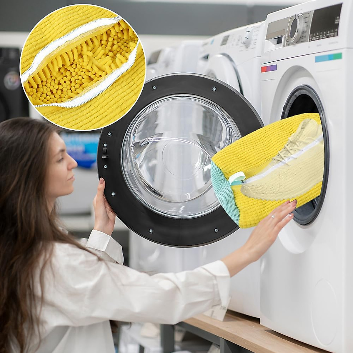 Shoe Washing Machine Bag, Shoe Cleaning Bag for Washing Machine, 2024 New Reusable Mesh Laundry Shoe Wash Bag Shoe Cleaning for All Shoes, Sneaker Washing Bag for Washer and Dryer (Yellow-2pcs)