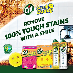 Scrub Daddy + Cif All Purpose Cleaner, Lemon - Non Scratch Sponges for Kitchen + Bathroom - Scrubber and Multipurpose Cleaner Cream - Cleaning Supplies Kit