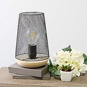 Simple Designs LT1074-BLK Wired Mesh Uplight Table Lamp, Black,5.5 x 5.5 x 9