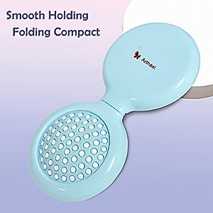 Arthaxi Travel Hair Brush with Mirror, Compact Mirror with Mini Hair Brush Kit, Folding Hairbrush for Women, Small Hair Comb with Mirror Portable Size in Purse or Pocket, Blue