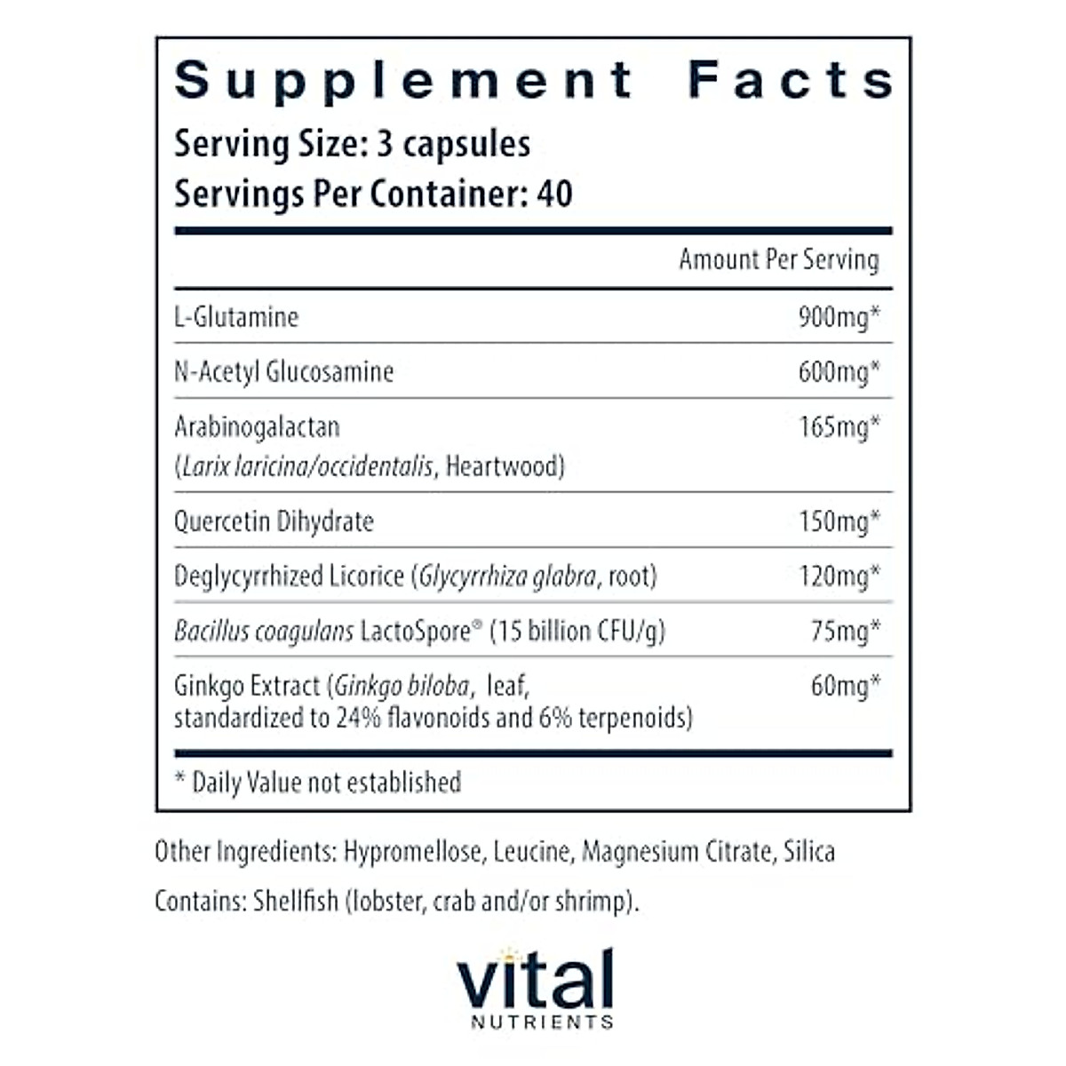 Vital Nutrients GI Repair Nutrients | Leaky Gut Capsule with L Glutamine and N-Acetyl | Digestive Enzyme Supplement to Support Gut Health and Digestion | Gluten and Dairy Free | 120 Capsules