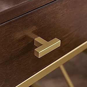 Leick Home Gold Metal and Wood Night Stand Nightstand, Walnut