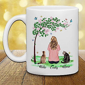 WHIDOBE Personalized Cat Mug (2 Cats) Custom 11oz, 15oz Coffee Mug for Cat Lover with Cat Owner's Avatar, Kitten, Names - Gifts for Women, Gift for Her, Customized Mug Gift for Cat Mom - Cat Mom