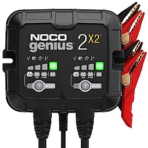 NOCO GENIUS2X2, 2-Bank, 4A (2A/Bank) Smart Car Battery Charger, 6V/12V Automotive Charger, Battery Maintainer, Trickle Charger, Float Charger and Desulfator for Motorcycle, ATV and Lithium Batteries
