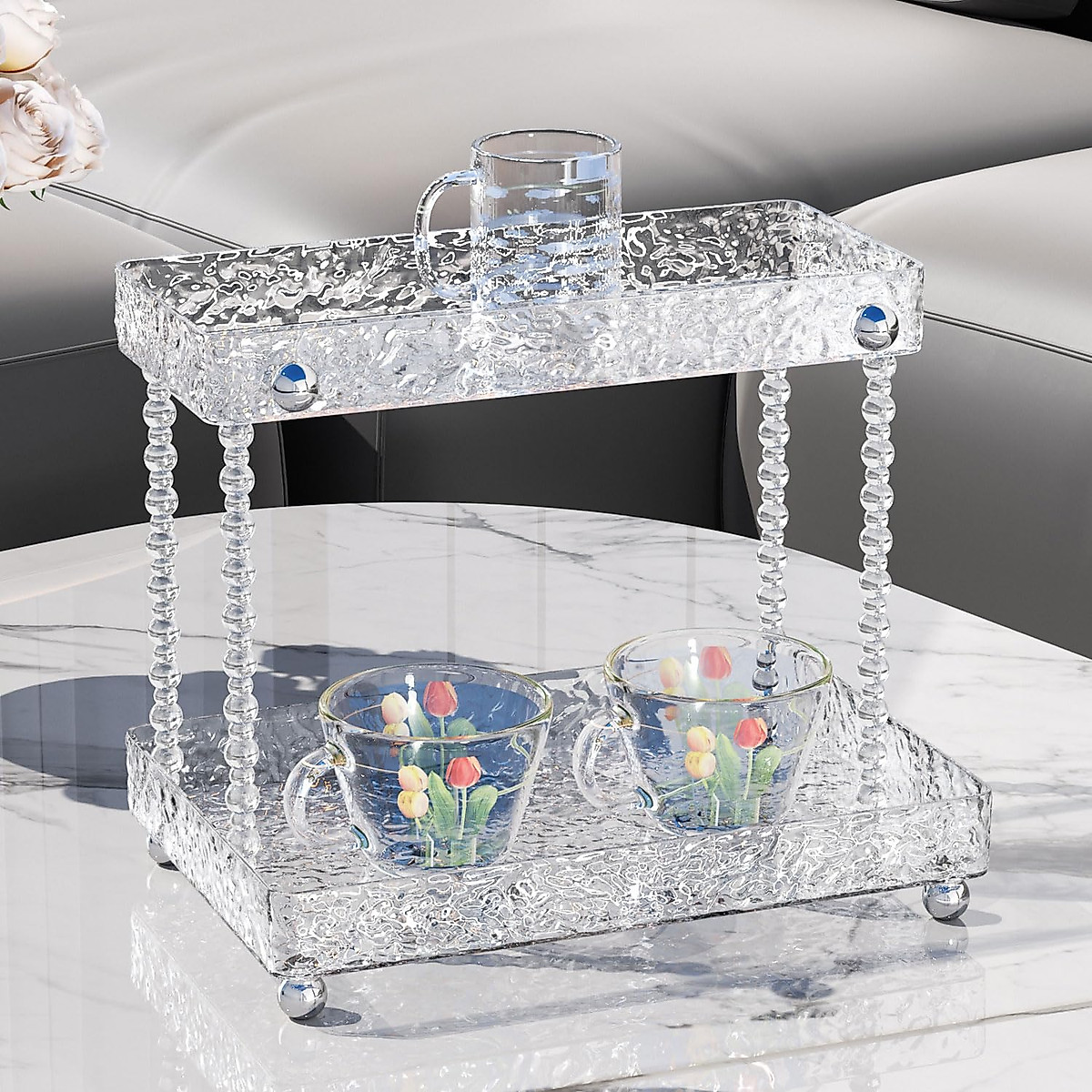 Bathroom Sink Organizer, 2 Tier Makeup Organiser, Vanity Organiser, Cosmetics Organiser Shelf, Vanity Trays for Bathroom Organizers and Storage for Cosmetics, Toiletries, Lotions, Perfumes, Clear