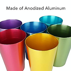 Aluminum Water Tumblers, Set of 6, Different Color, for Children and Adults, Travelling Tumblers, Party Tumblers, Stackable, 16oz (Large)