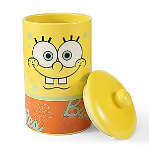 SpongeBob SquarePants for Pets Treat Jar | Ceramic Dog Treat Jar with Lid, Dishwasher Safe Spongebob Yellow Dog Food Storage Cylinder | Spongebob Dog Treat Jar 10" x 5", FF16928