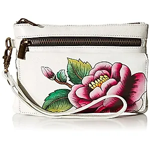 Anna by Anuschka Hand-Painted Genuine Leather Wristlet Organizer Wallet - Peony Ivory