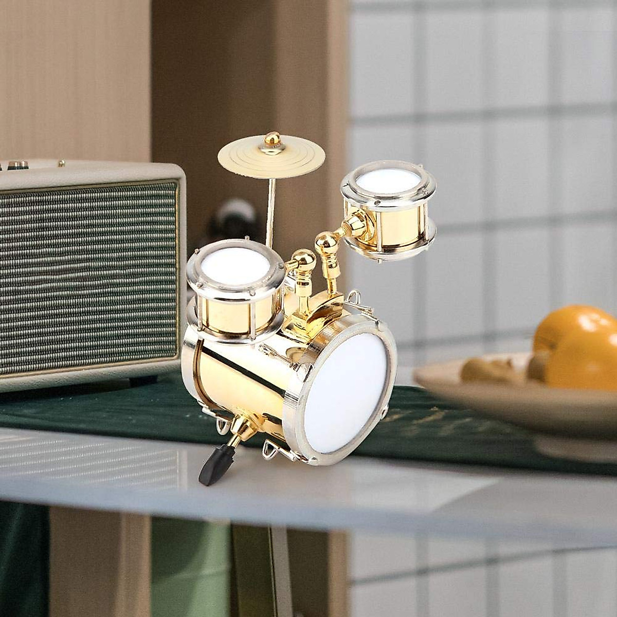 Miniature Musical Instrument Replica Drum Set Ornament Drummer Gift Children's Three Drum Model Decor 8.6x8x5.9cm