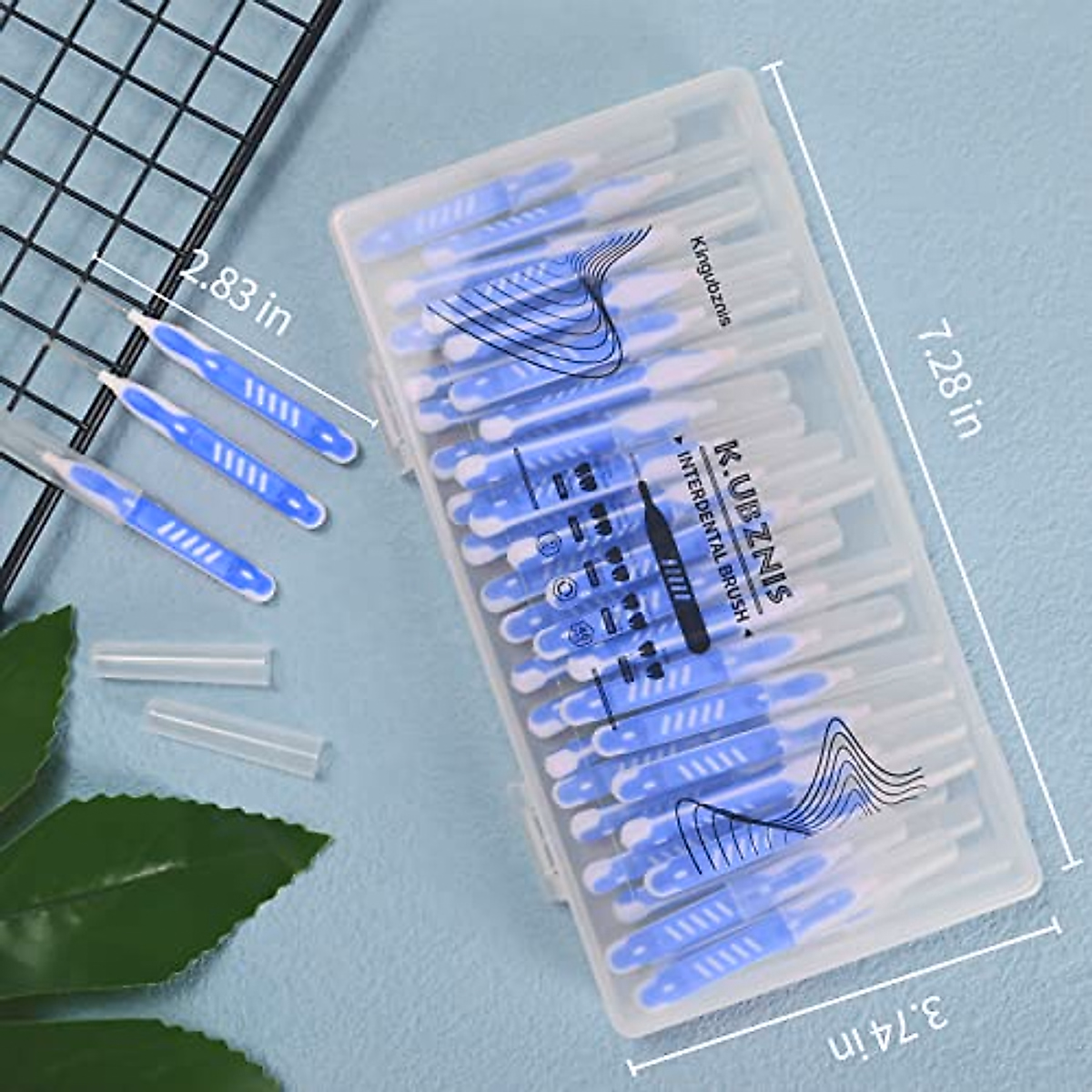 OUMJCING Interdental Brushes, Dental Brush Cleaner Toothpick Flossing Head Tooth Cleaning Tool with Portable Case for Tooth Cleaning(Blue) (Micro Tight Teeth)