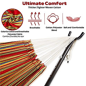 ACH Double Hammock with Stand Included 2 Person Heavy Duty Strong Portable Hammocks Indoor and Outdoor with Pillow-Carrying Bag for Outside Patio Backyard Lawn-450lb Capacity Rainbow