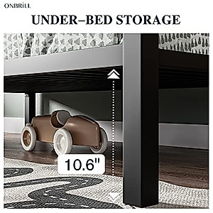 ONBRILL Metal Bunk Bed Twin Size, Teenage Bed with Ladder, Safety Full-Length Guardrail, Space Saving/No Box Spring/Noiseless/Black