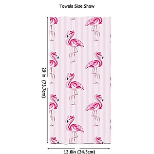 IUOCFER Lovely Flamingos Hand Towels Pink Animal Bath Towels Pink White Stripes Kitchen Dish Towels 13.6 X 29' for Household Daily Use | Home Decoration | Gym Spa
