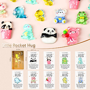Wonderjune 9 Sets Little Resin Animal Pocket Hug Bulk Small Emotional Support Gifts with Inspirational Positive Pocket Hug Card for Appreciation Coworker Staff Friends Family Gifts (Cute Style)