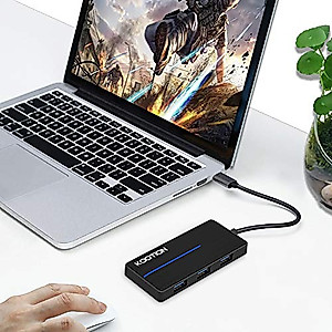 KOOTION 5-in-1 USB-C Hub with SD Card Reader USB C to USB 3.0 Hub, Ultra-Slim Type-C Hub USB 3.0 Adapter for SD Card/Micro SD Card with LED Light, 3 x USB 3.0 Port, Card Reader