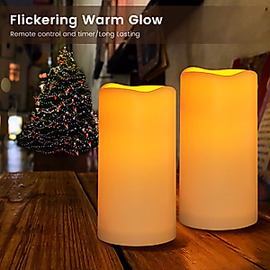 Large Outdoor Waterproof Flameless Candles with Remote Control,D3'' x H5.5'' Battery Operated Flickering LED Pillar Candle Plastic for Outdoor/Indoor Decoration Wedding, Party, Birthday (2PACK)