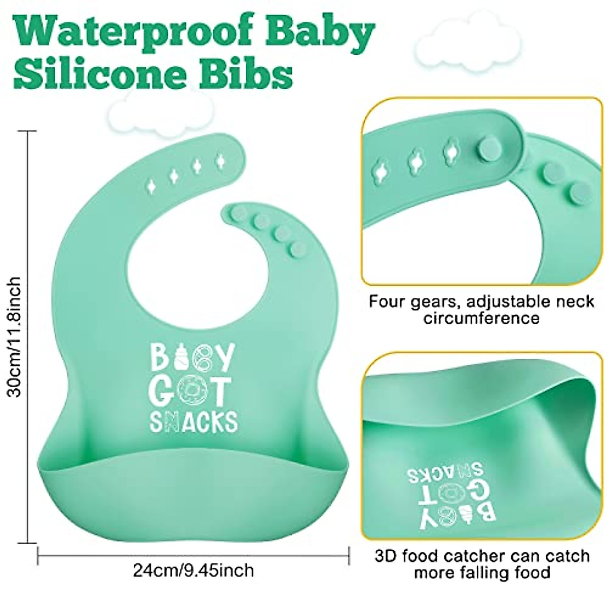 Hoosige 6 Pcs Funny Silicone Baby Bibs for Baby Girls, Waterproof Baby Silicone Bibs for Toddlers 1-3, Cute Newborn Bibs Adjustable Baby Feeding Bibs with Pouch for Girls Baby Shower Gifts, 6 Design