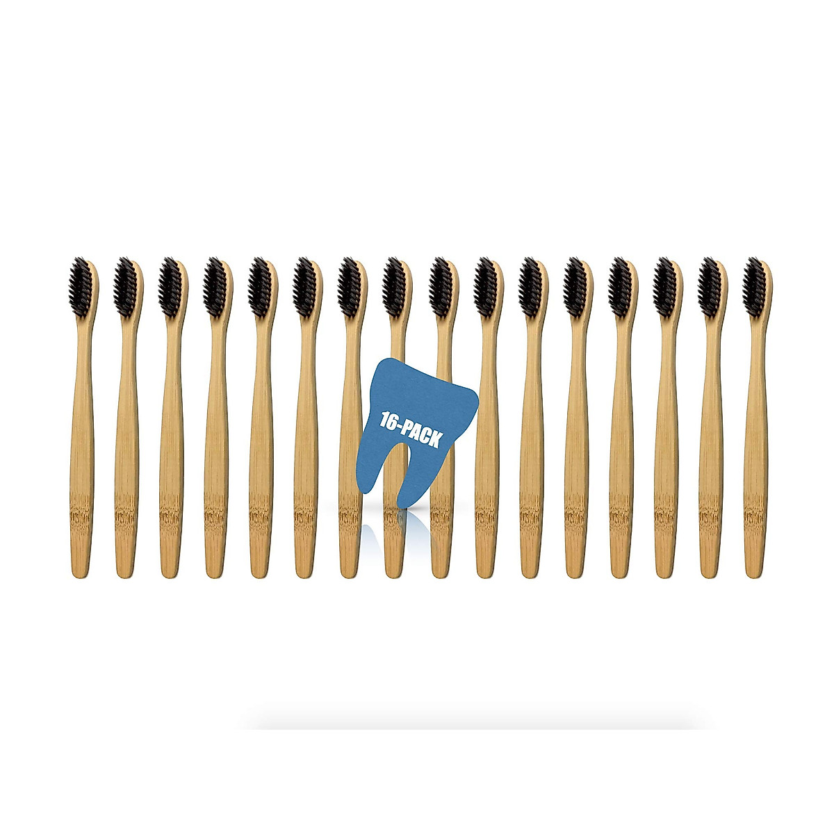 More of Me to Love BPA-Free, Biodegradable, Organic Bamboo Toothbrush - Charcoal Infused Naturally Whitening Bristles, Pressed Glue-Free Bristles, Environmentally Friendly (16-Pack)