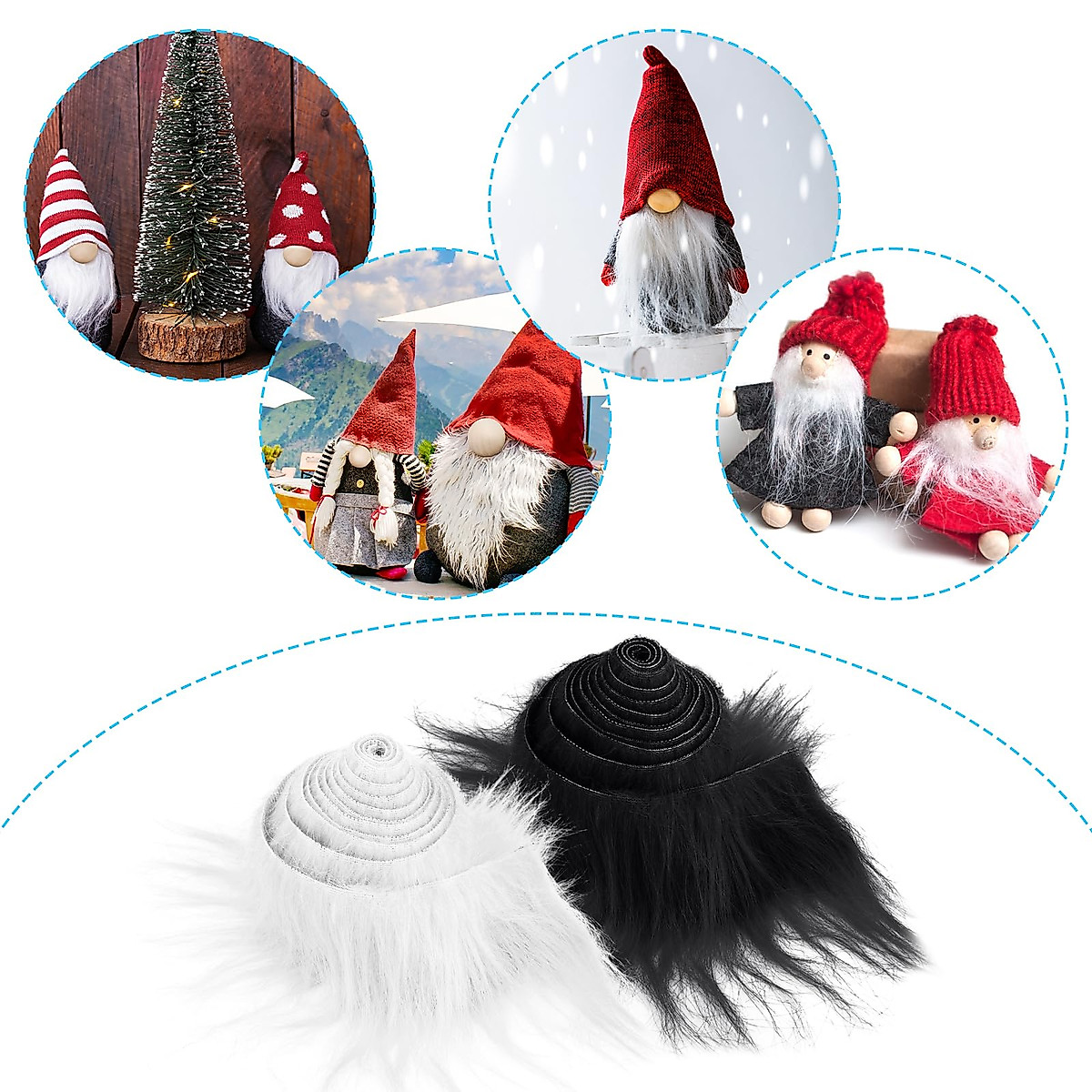 Lusofie 2Pcs Faux Fur Fabric Precut Strips 2x60inch Fur Fluffy Fuzzy Craft Fur for Gnomes Beard Santa Claus Hair Dwarf Cosplay Costume DIY Christmas Decoration (White&Black)