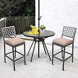 ONLYCTR Metal Dining Bar Stools, Outdoor Bar Height Stool, Indoor Outdoor Stools with High Back & Cushions, Hammered Gray Finish, 29" Barstools for Patio, Bistro