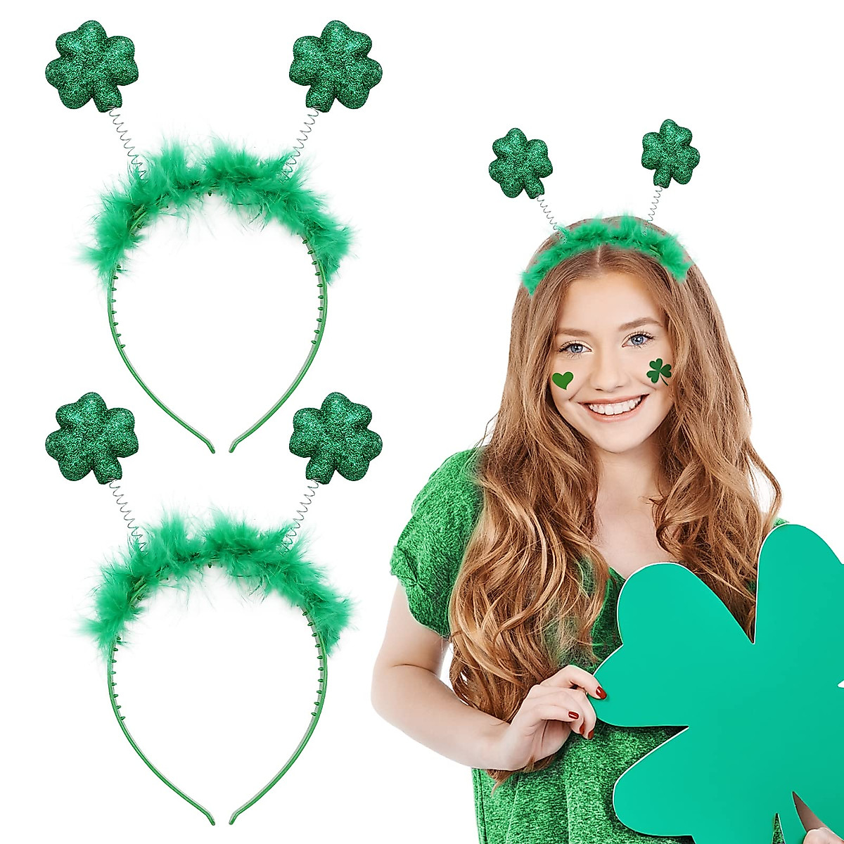 2 Pack St Patrick's Headband Green Shamrock Clover Lucky Headbands for Women Girls, St Patrick's Day Irish Accessories Head Wear