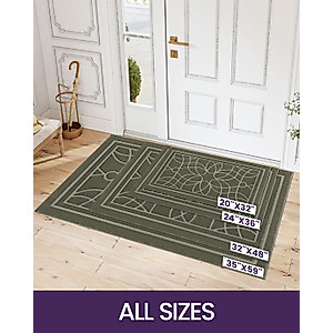 DEXI Front Door Mat for Home Entrance, 24x36 Non-Slip Absorbent Floor Mats Low-Profile Washable Doormat for Entryway, Garage, Patio, Green