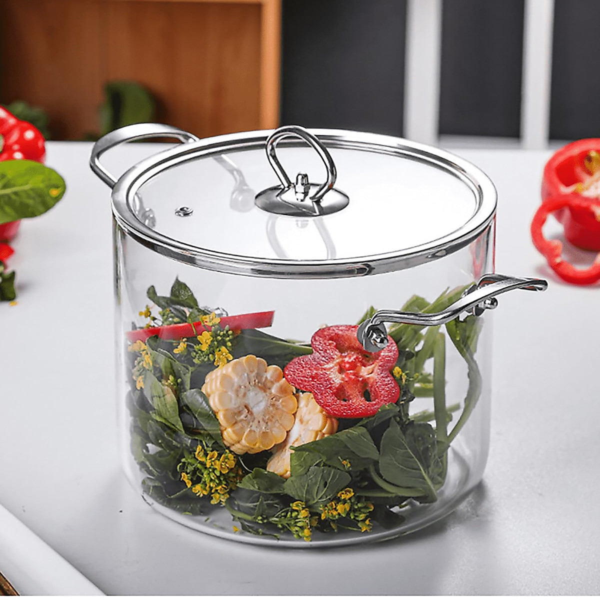 GFHVDC Glass Clear Saucepan with Lid,Glass pot Glass Cookware Set Saucepan with Lid, Glass Pot Stovetop Heat Resistant Stainless Steel Double Handles Clear Glassware for Cooking Milk, Pasta & Baby F