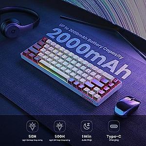 GEODMAER 65% Wireless Gaming Keyboard, Rechargeable Backlit Gaming Keyboard, Ultra-Compact Mini Mechanical Feel Anti-ghosting Keyboard for PC Laptop PS5 PS4 Xbox One Mac Gamer (White-Red)