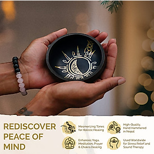 Moon in Sun Singing Bowl Set Bundle with Lava Stone and Rose Quartz Mala Bracelet — Handcrafted in Nepal for Chakra Healing, Meditation, and Aromatherapy Essential Oil Diffusion