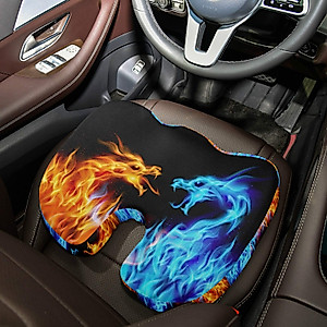 Qilmy Blue and Red Dragons Seat Cushion Cover Breathable Non-Slip Memory Stretch Removable Washable Seat Cushion Cover Foam Seat for Home Office Cars, 17 x 14 x 2.2 Inch