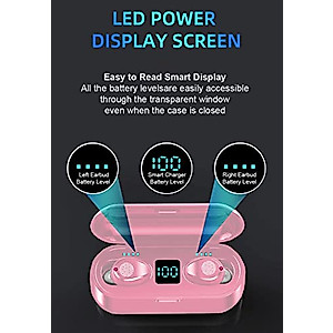 eDealz Fully Wireless Bluetooth 5.0 Rechargeable IPX7 Waterproof Earbud Headphones w Microphone, 2000mAh USB Smart Dual Charging Case/Stand Surround Stereo Bass and Passive Noise Cancelling (Pink)