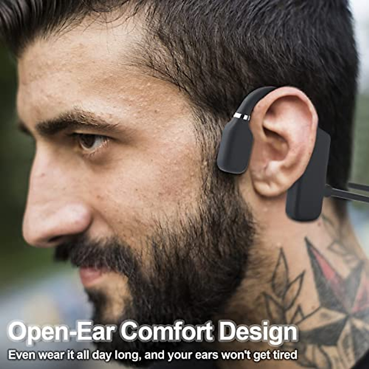 Bone Conduction Headphones, IP65 Sweatproof Open Ear Sport Headphones with Built-in Mic, Wireless Earphones up to 5 Hours Playtime for Running Cycling and Workouts (Black)