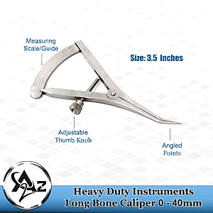 A2Z CASTROVIEJO Caliper Measuring & Marking Device with Graduated 0-40mm Scale and Adjustable Thumbscrew, Stainless Steel Orthopedic Ophthalmic Surgical Medical Measuring Instrument (3.5" Angled)