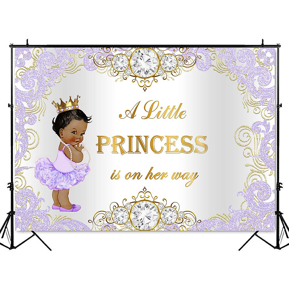 Mehofoto Purple Princess Baby Shower Backdrop Royal Silver Purple Photography Background 7x5ft Vinyl Royal Princess Baby Shower Party Banner Decoration