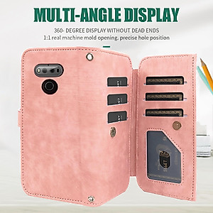 Compatible with LG V20 Wallet Case 9 Card Slots Retro Leather Flip Credit Card Holder Cell Phone Cover for Folio Purse Lanyard Wrist Strap Rugged Slot Mobile LGV20 LG20 V 20 ThinQ Women Men Pink