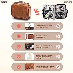 ZOMCHI Hanging Toiletry Bag Travel Organizer for Men and Women, 3 in 1 Large Makeup Cosmetic Bag for Toiletries Accessories, Waterproof PU Leather Shaving Bag, Perfect for Tourism/Daily Use/Gift