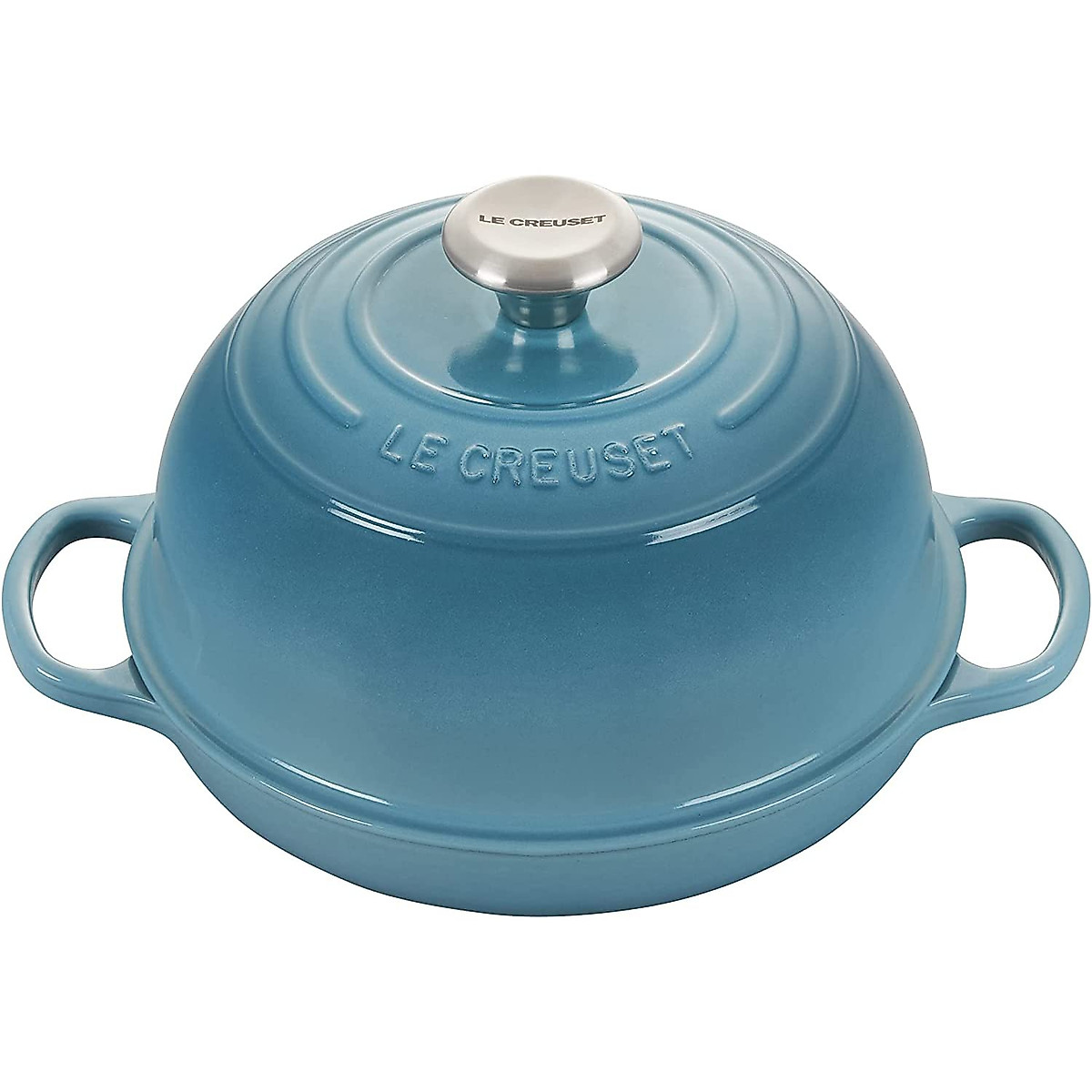 Le Creuset Signature Enameled Cast Iron 9.5"/1.75qt. Bread Oven - Caribbean w/Additional Engraved Personalized Stainless Steel Knob