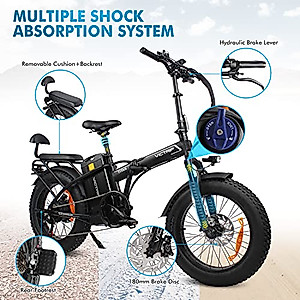 32Ah Large Battery 100 Miles Long Range 750W Folding Electric Bike for Adults Shimano 7-Speed Cruise Control Dual Shock Absorber Color Display Step-Thru Commuter Bike with 2 Seat UL Certified …